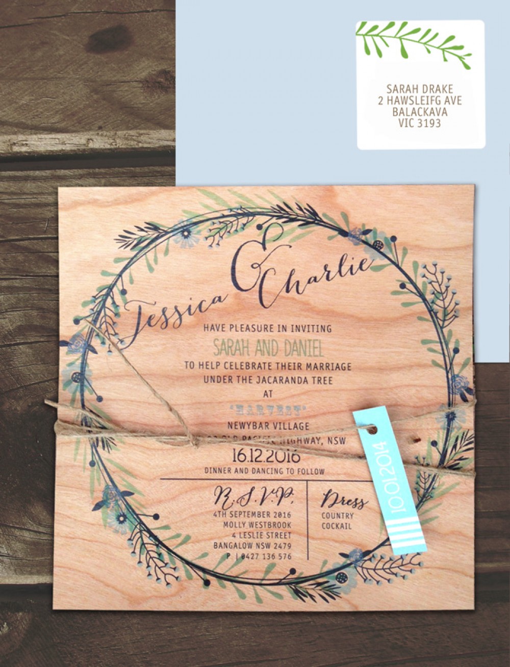 Printed On Wood Circle Of Blossoms Invitation Online Australia ...